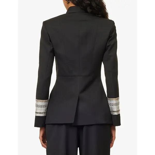 ABADIA Tailored Collar Embroidered Cuff Wool-blend Blazer