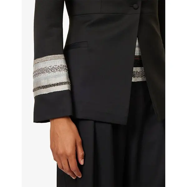 ABADIA Tailored Collar Embroidered Cuff Wool-blend Blazer
