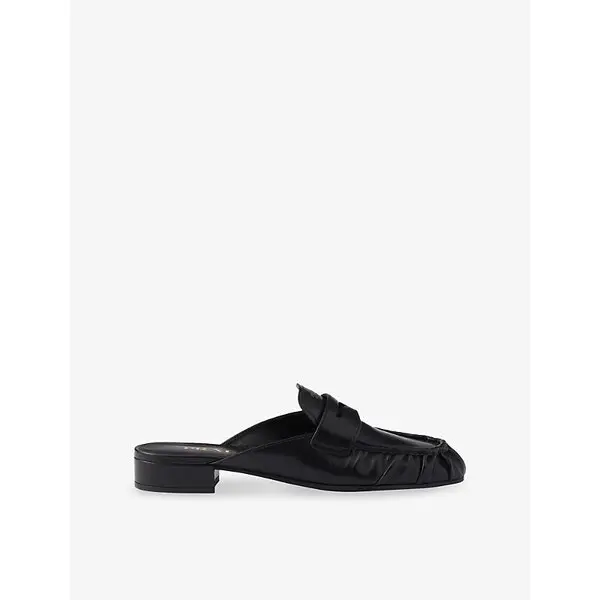Prada Ruched Leather Mules - Black
