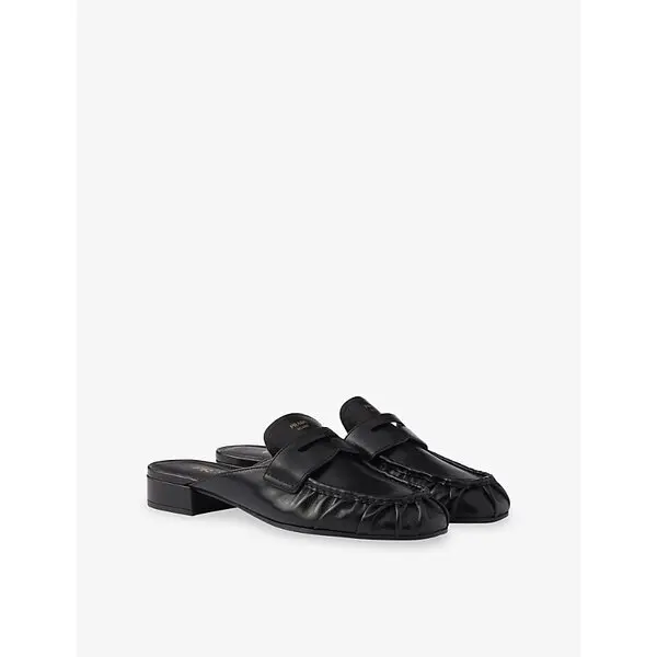 Prada Ruched Leather Mules - Black