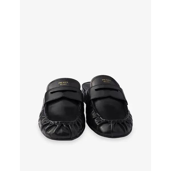 Prada Ruched Leather Mules - Black