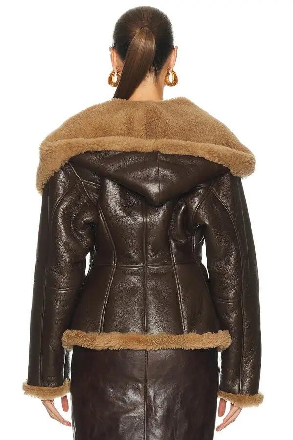 Magda Butrym Leather Shearling Hooded Jacket