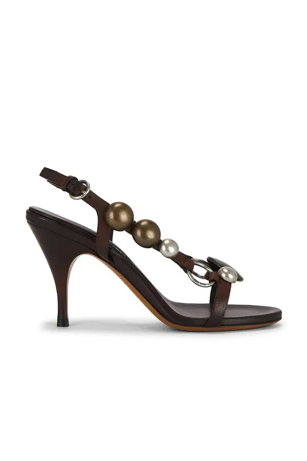 Miu Miu Embellished Leather Slingback Sandals