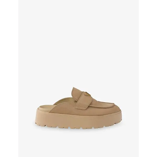 Prada Nubuck Flatform Mules - Neutral