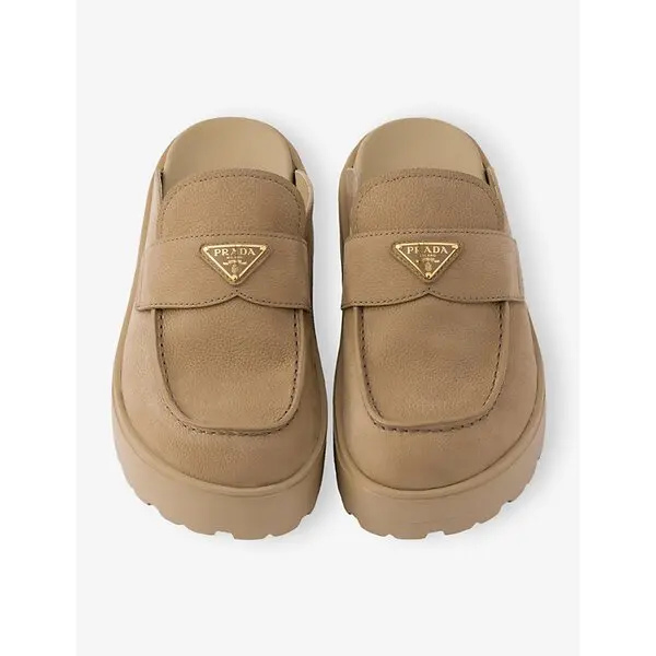 Prada Nubuck Flatform Mules - Neutral