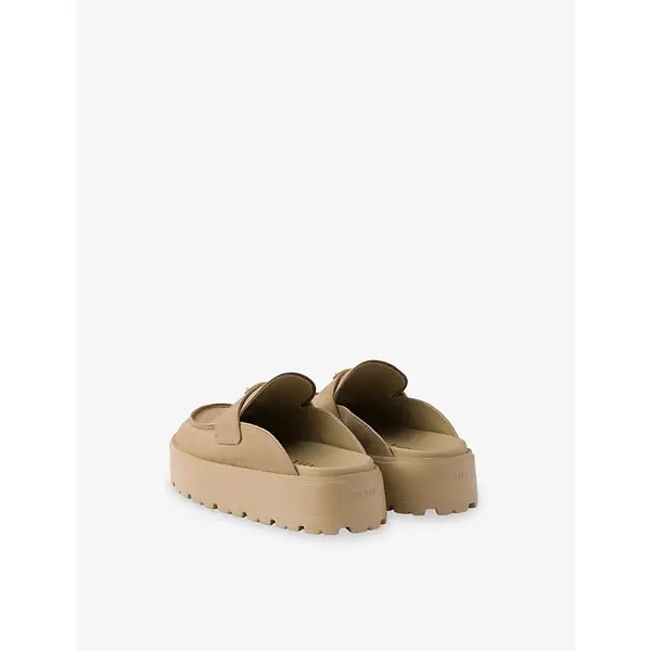 Prada Nubuck Flatform Mules - Neutral
