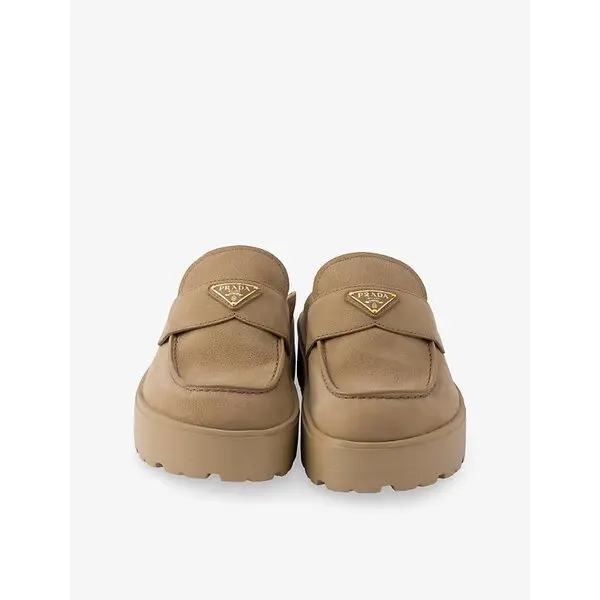 Prada Nubuck Flatform Mules - Neutral