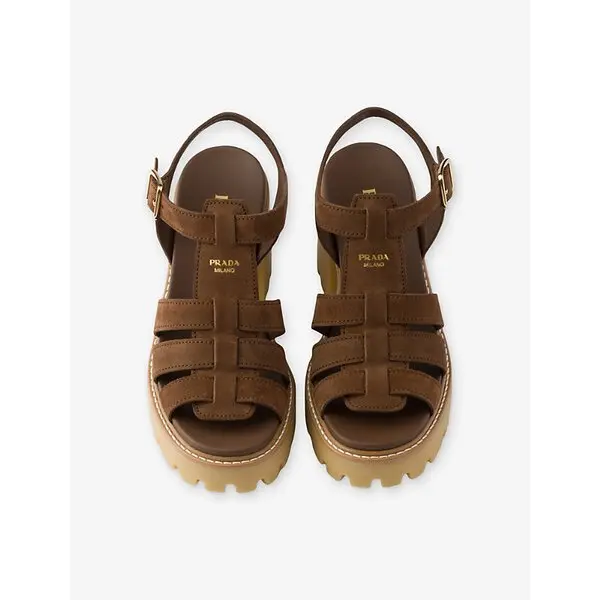 Prada Suede Heeled Platform Sandals - Brown