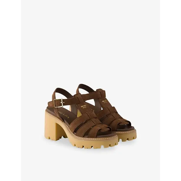 Prada Suede Heeled Platform Sandals - Brown