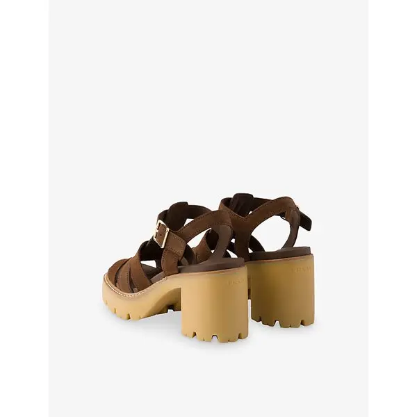 Prada Suede Heeled Platform Sandals - Brown
