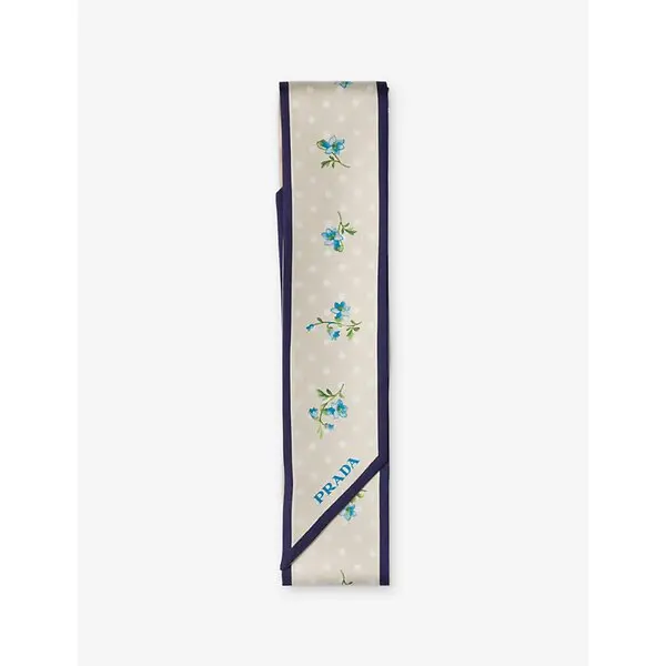 Prada Printed Twill Skinny Silk Scarf - Neutral