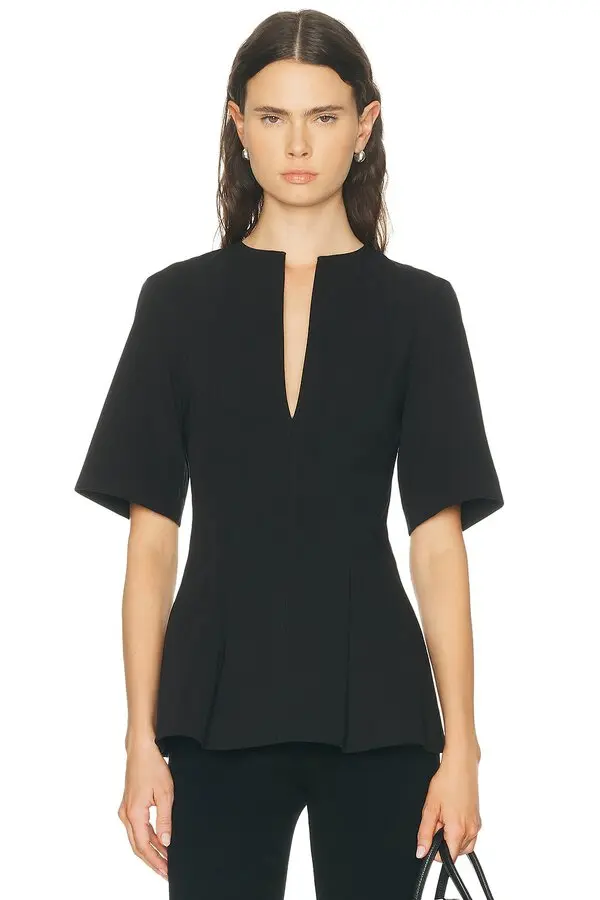 TOTEME V-neck Pleated Hem Top - Black