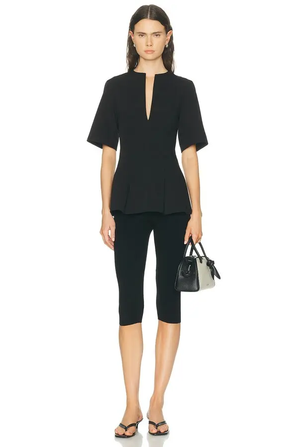 TOTEME V-neck Pleated Hem Top - Black