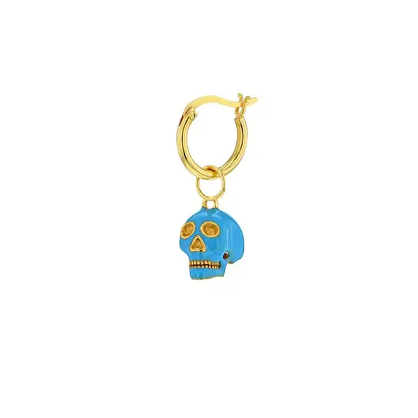 TRUE ROCKS 18kt Gold-plated Sterling Silver Turquoise Enamel Skull Hoop Earring - Gold/blue