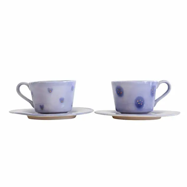 Lali Design Studio Aqua Dot-heart Porcelain Coffee Cup And Saucer Set Of Two - Blue