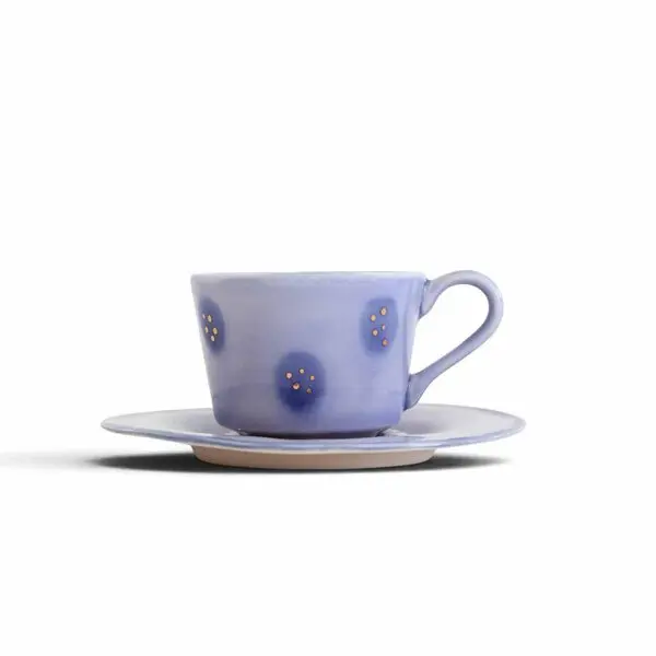 Lali Design Studio Aqua Handmade Porcelain Coffee Cup And Saucer- Dot - Blue