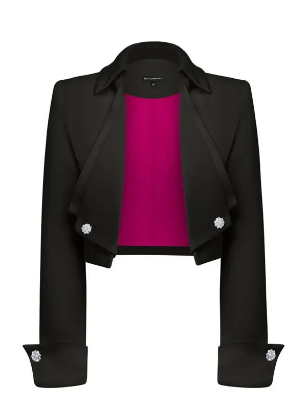 TIA DORRAINE Embellished Cropped Blazer - Black