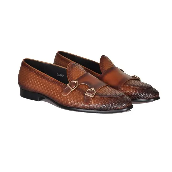DAVID WEJ Lorenzo Woven Monk Strap Loafers