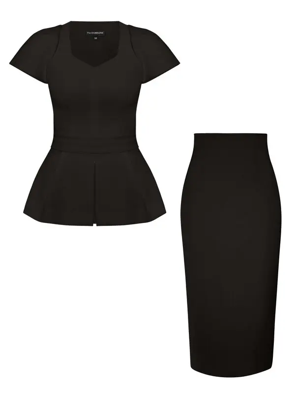 TIA DORRAINE Fitted Sweetheart Neckline Top And Pencil Skirt Set - Black
