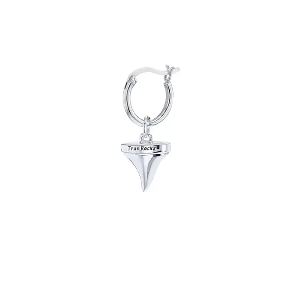 TRUE ROCKS Sterling Mini Shark Tooth Charm Hoop Earring - Silver