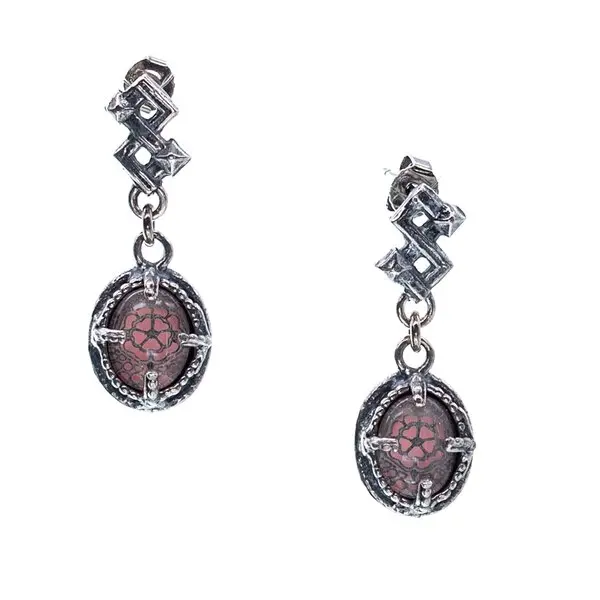 GEM KINGDOM Ex Voto Intaglio Crystal Dangle Earrings - Silver/pink