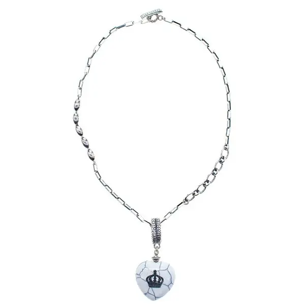 GEM KINGDOM Sterling Silver Regal Crown Heart Necklace - Silver/white