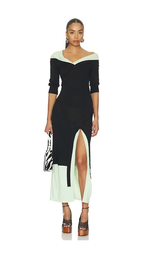 Attico Asymmetric Midi Dress - Black
