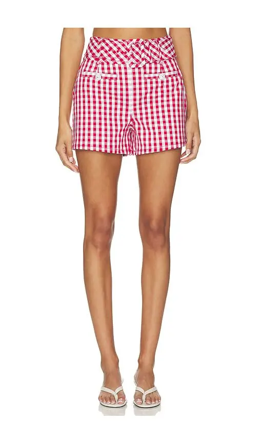 Cinq À Sept Gingham Denim Shorts With Belt