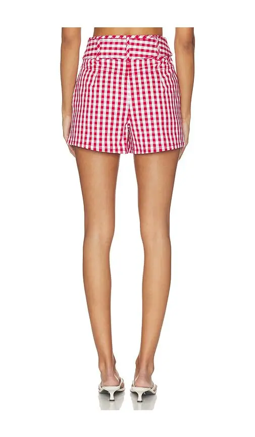 Cinq À Sept Gingham Denim Shorts With Belt