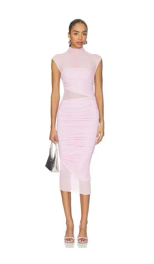 SEROYA Tabitha Ruched Midi Dress - Pink