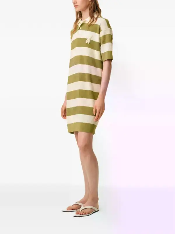 AMI Paris De Coeur Striped Polo Mini Dress