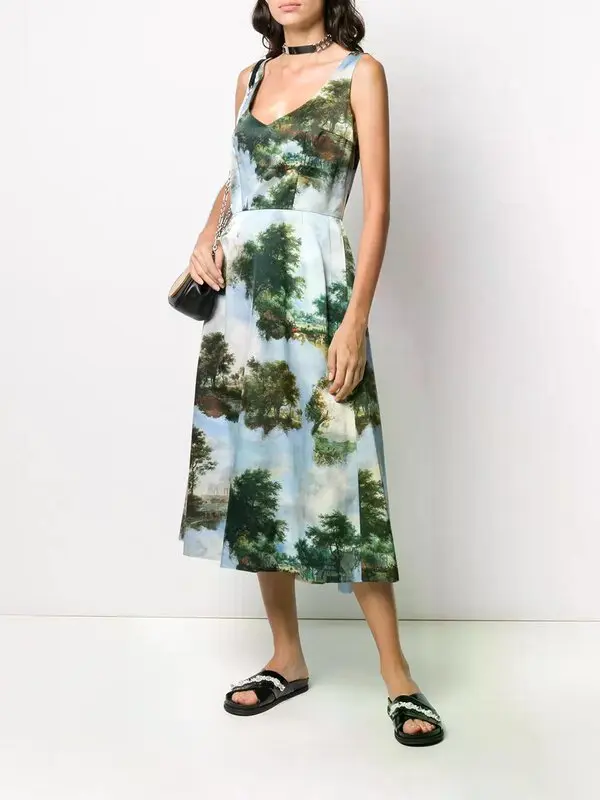 Comme Des Garçons Landscape Print A-line Dress