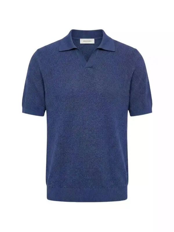 GRAN SASSO Ribbed-knit Short-sleeve Polo Shirt - Blue