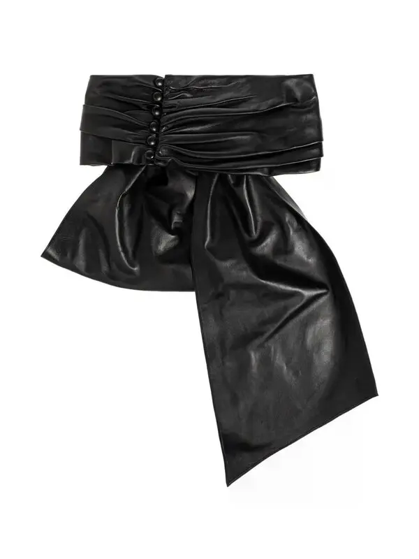 Chloé Ruched Leather Belt - Black