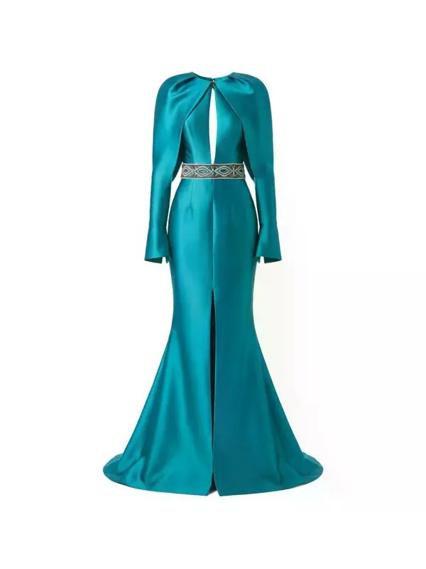 GATTINOLLI BY MARWAN Beaded Waist Open-back Gown