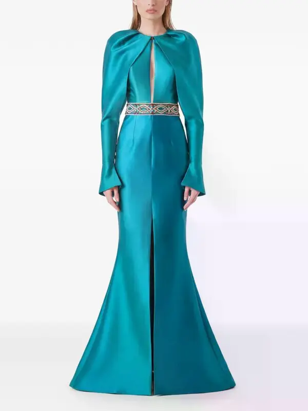 GATTINOLLI BY MARWAN Beaded Waist Open-back Gown