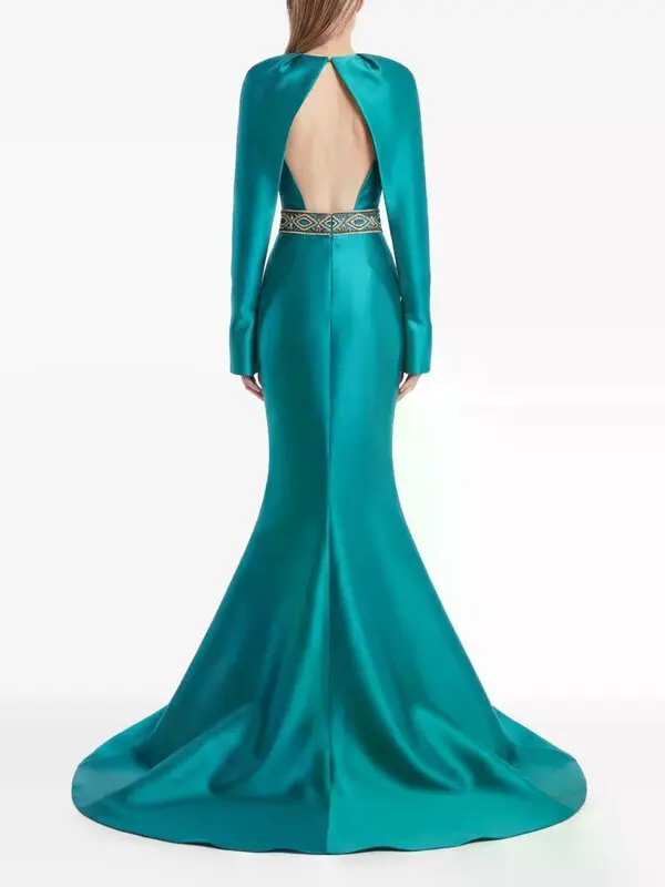 GATTINOLLI BY MARWAN Beaded Waist Open-back Gown