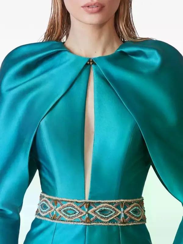 GATTINOLLI BY MARWAN Beaded Waist Open-back Gown