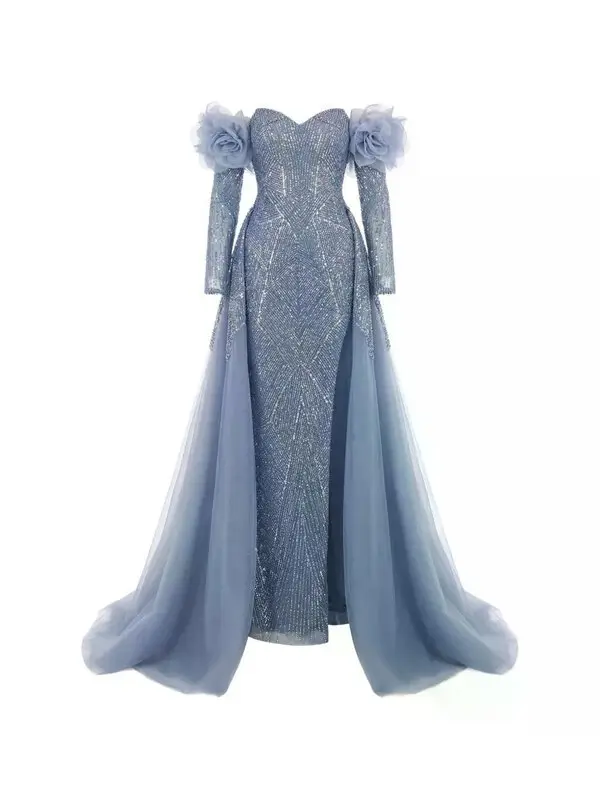 GATTINOLLI BY MARWAN Off-shoulder Sequin Gown