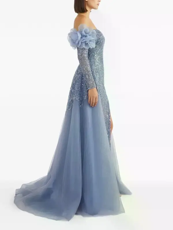 GATTINOLLI BY MARWAN Off-shoulder Sequin Gown