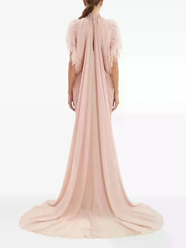 GATTINOLLI BY MARWAN Lace Feathered-trim Gown