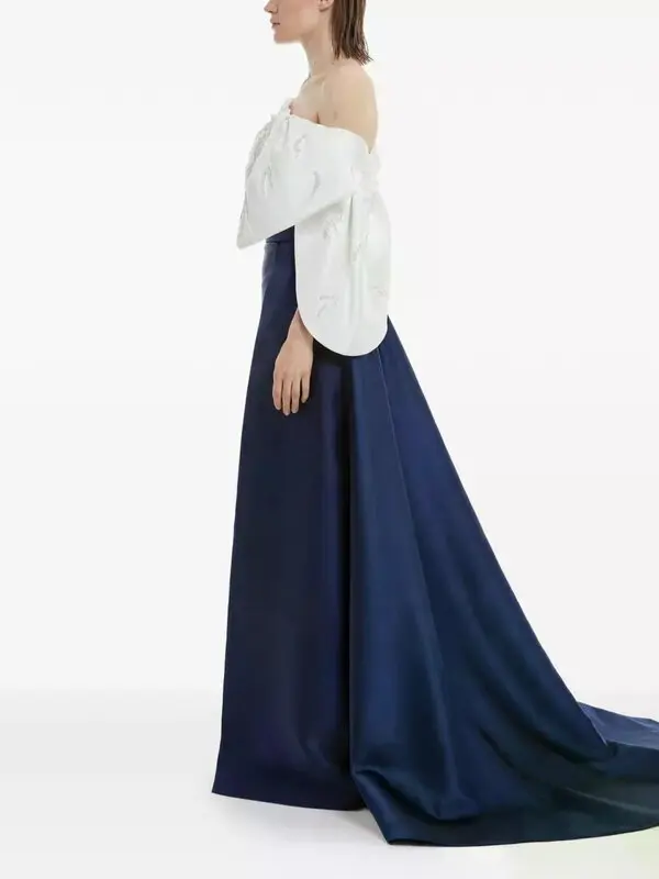 GATTINOLLI BY MARWAN Navy Satin Gown With Oversized Bow Detail