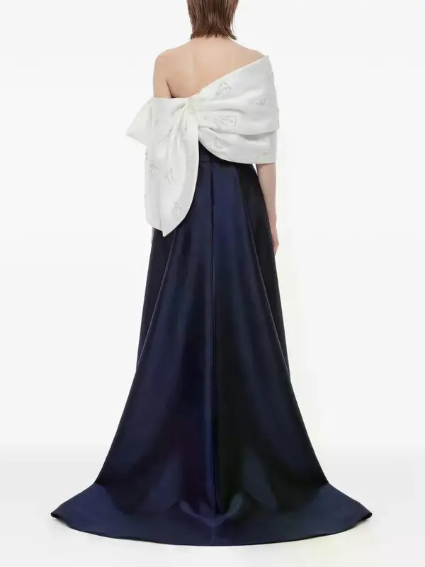 GATTINOLLI BY MARWAN Navy Satin Gown With Oversized Bow Detail