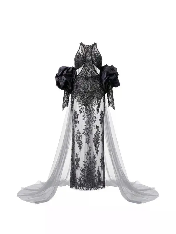 GATTINOLLI BY MARWAN Embellished Gown With Ruffled Sleeves