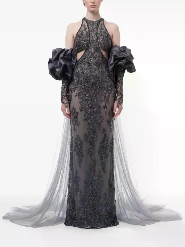 GATTINOLLI BY MARWAN Embellished Gown With Ruffled Sleeves
