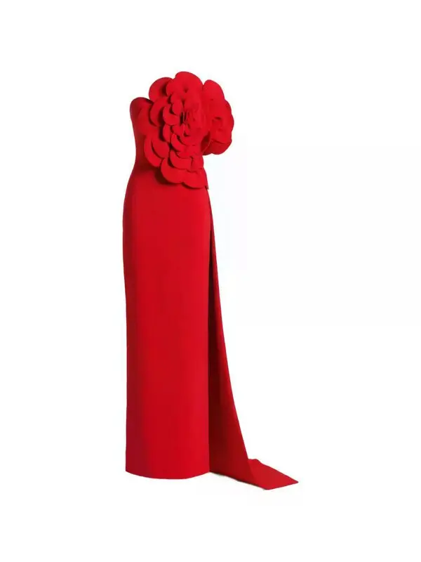 GATTINOLLI BY MARWAN Floral Appliqué Strapless Gown