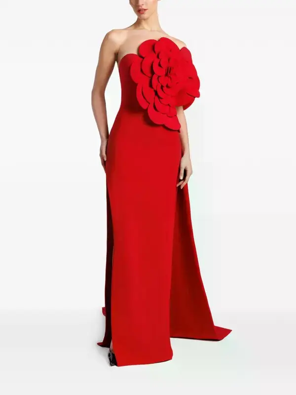 GATTINOLLI BY MARWAN Floral Appliqué Strapless Gown