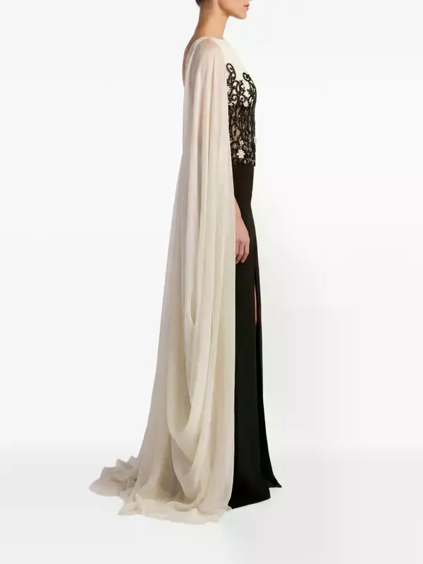 GATTINOLLI BY MARWAN Embroidered Cape-sleeve Gown