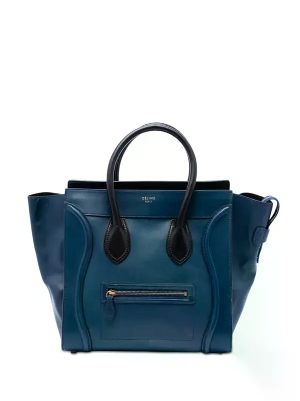 Celine Mini Bicolor Leather Luggage Tote Bag