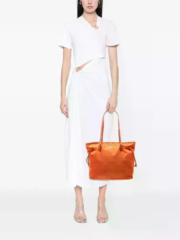 Prada Saffiano Trimmed Tessuto Tote Bag - Orange